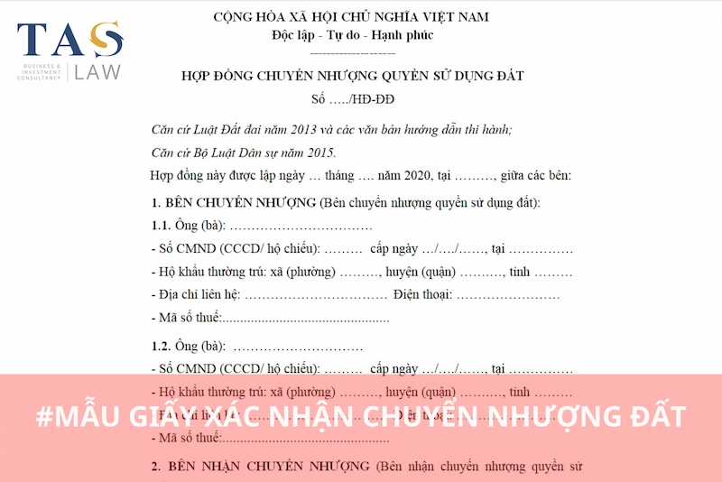 #Mẫu Giấy Xác Nhận Chuyển Nhượng Đất